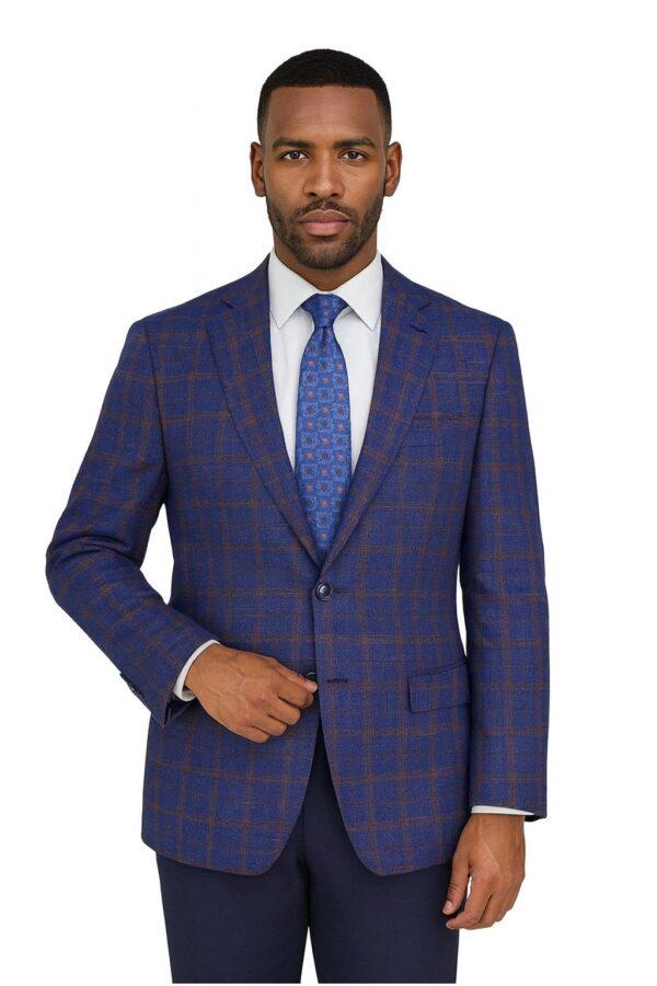 Blue Windowpane 100% Wool Luxury Italian Sport Jacket